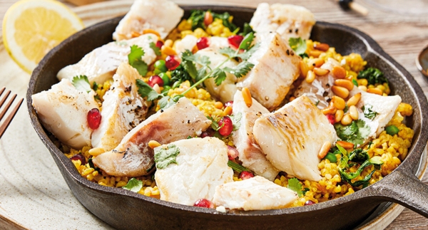 Bulgur-Pilaw mit Kabeljau