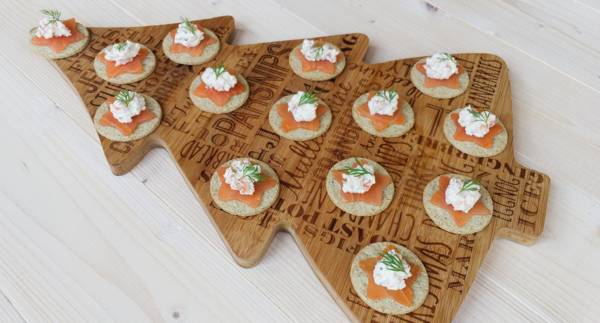 Scottish smoked salmon, crowdie and oatcake canapés
