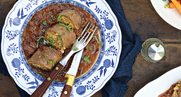 Braised Beef Rolls with Sage and Onion Stuffing, Onion and Cider Gravy