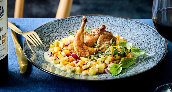 Gekonfijte kwartel met winterratatouille